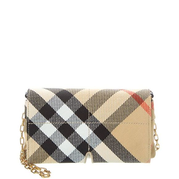 Burberry | Bags | Burberry Snip Mini Canvas Wallet On Chain Brown ...